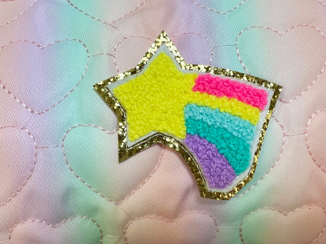 Shooting Star Chenille Iron on Patch With Rainbow 2.2 X - Etsy