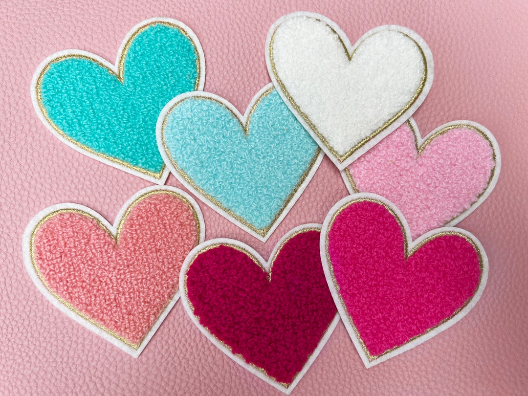 Heart Chenille Iron-on Patch Elegant Heart Coral Magenta - Etsy