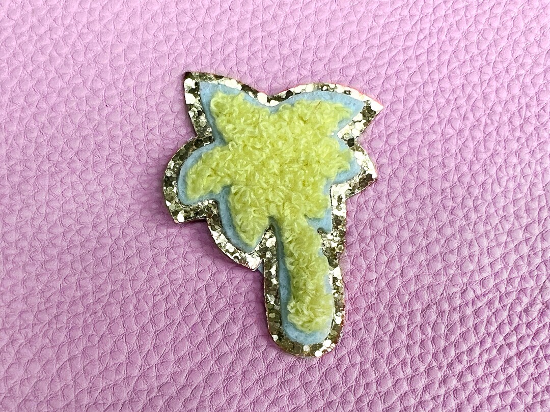Chenille Palm Tree Patch: Yellow, Blue & Gold Glitter - 2" (iron-on ...