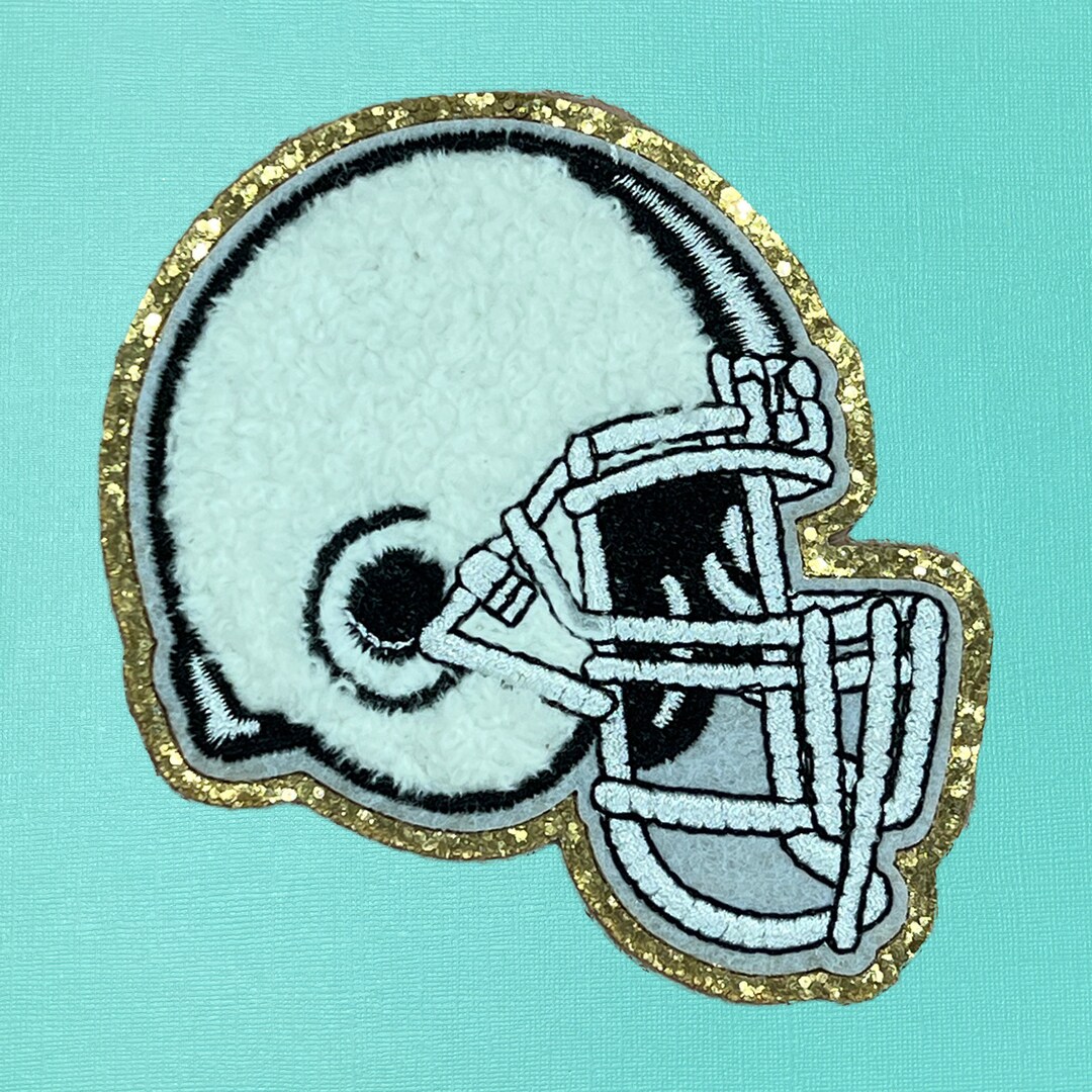 White Football Helmet Chenille Self-adhesive Iron-on Patch, Game Day ...