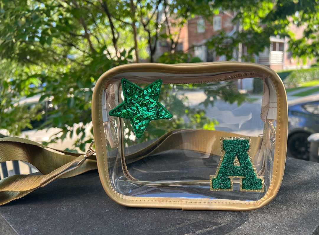Personalized Clear Stadium Bag: Gold Concert Purse With Chenille ...