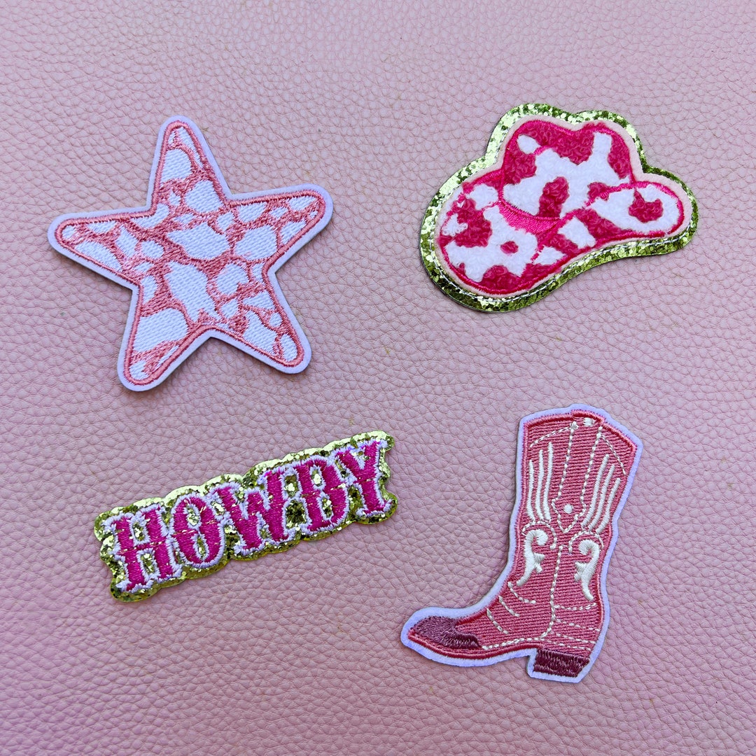 Pink Western Embroidered Iron-on Patches, Chenille Cowgirl Hat, Howdy ...