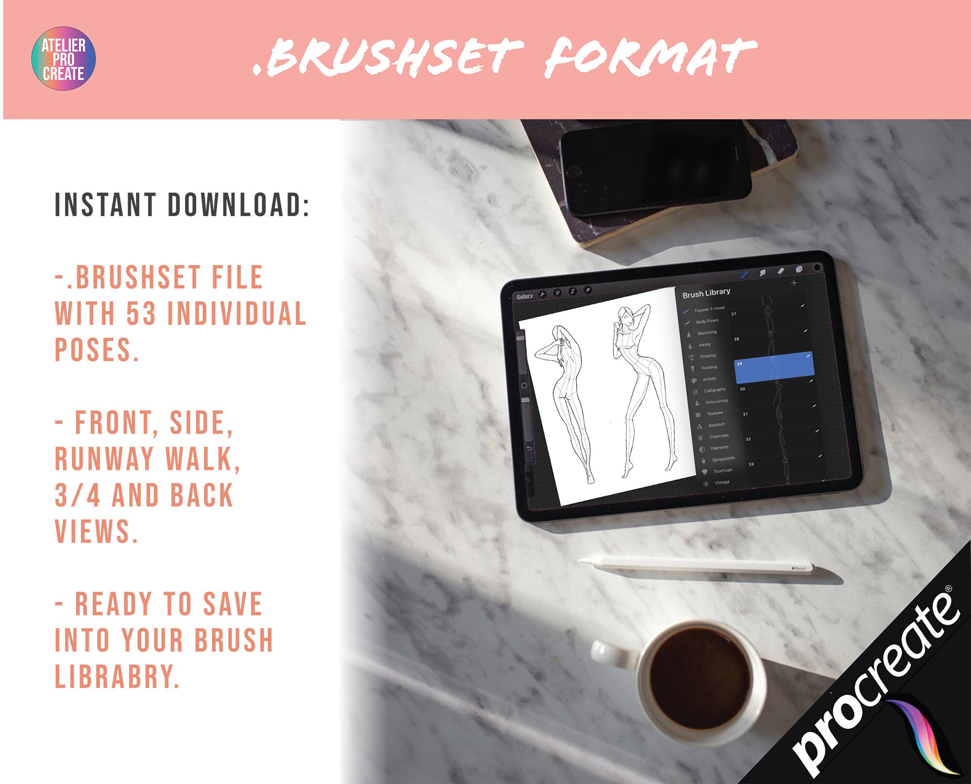 53 PROCREATE FASHION FIGURES Body Stamps 9-head Poses - Etsy Canada