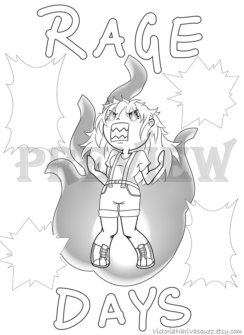 Rage Day Chibi Coloring Page - Etsy