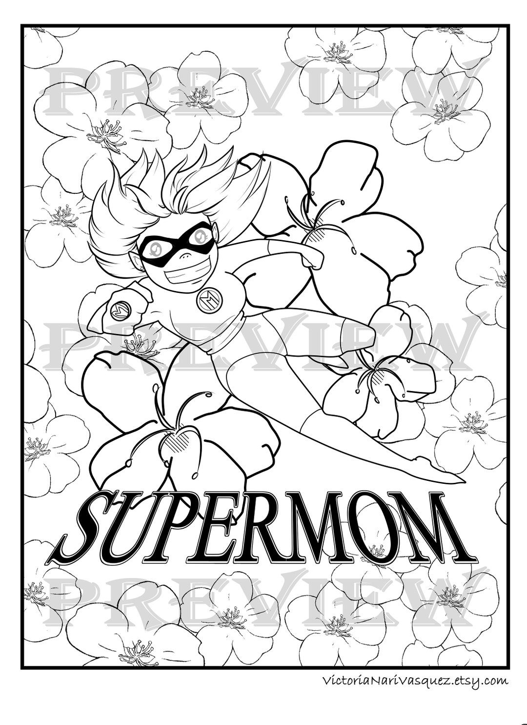 Supermom Coloring Page - Etsy