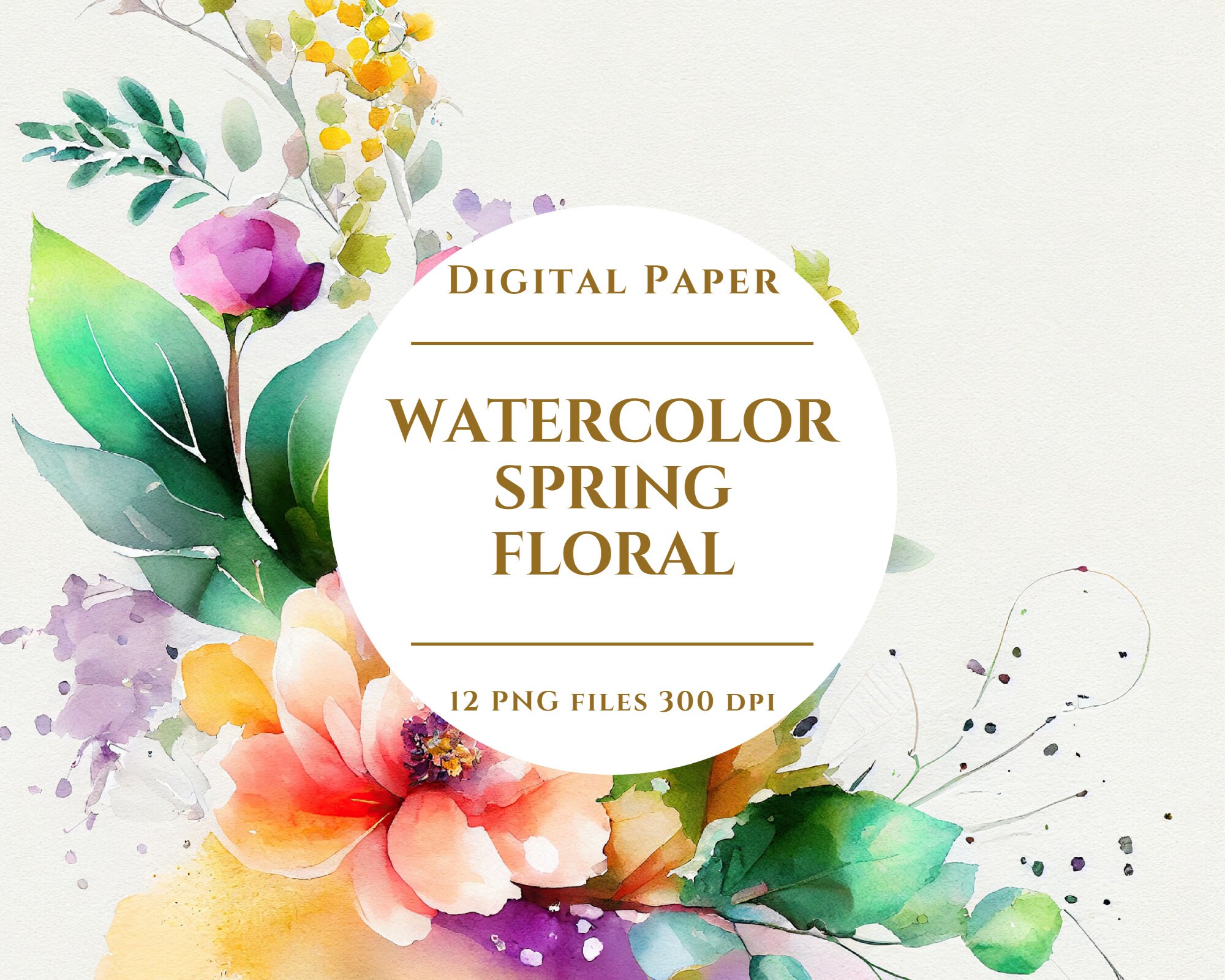 Watercolor Spring Floral Digital Paper, Watercolor Flower Backgrounds ...