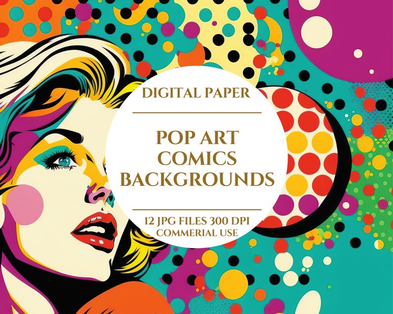 Pop Art Comics Backgrounds Digital Paper, Comic Book Theme Backgrounds ...