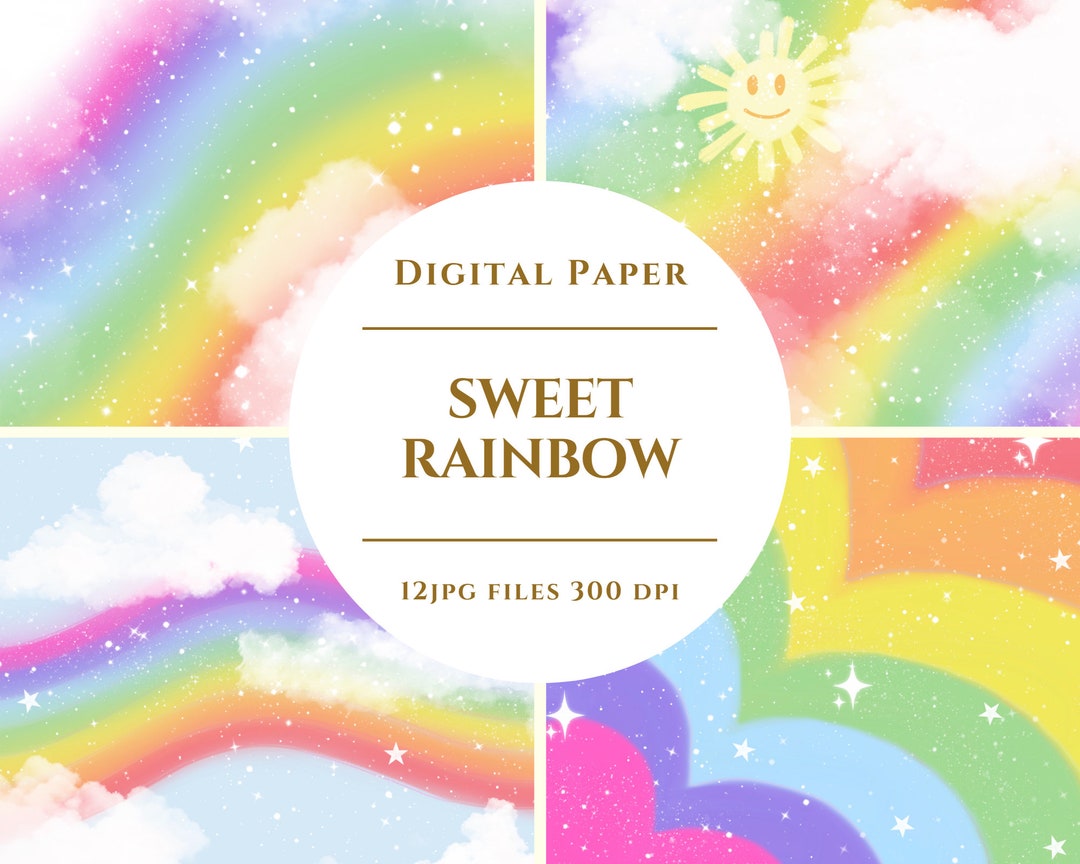 Sweet Rainbow Digital Paper, Rainbow Backgrounds Pattern Papers ...