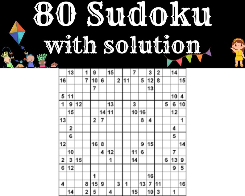 80 Sudoku Easy for Kids 16x16 Easy Puzzles With Solutions, Digital ...