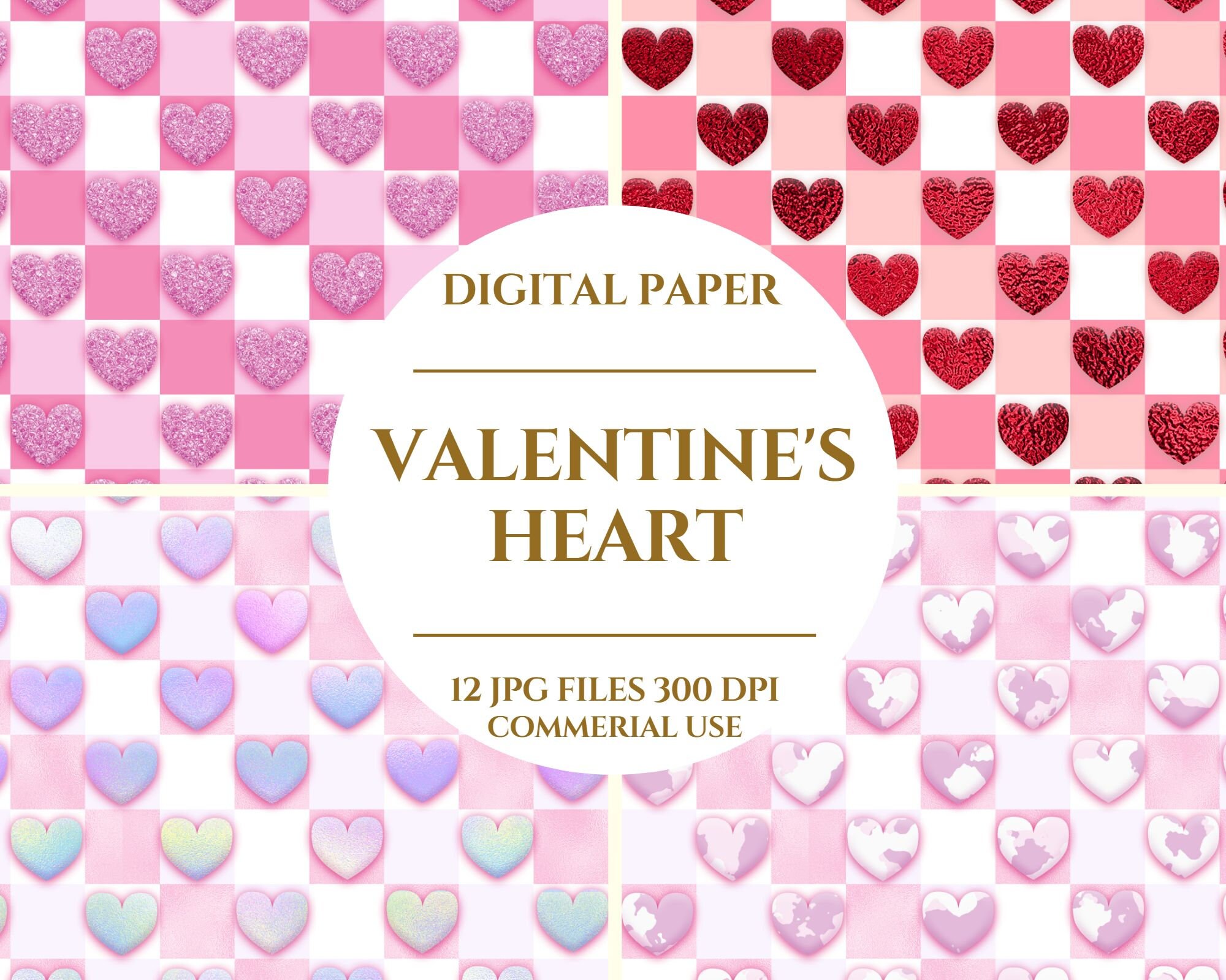Valentine's Heart Digital Paper Romantic Heart Patterns - Etsy