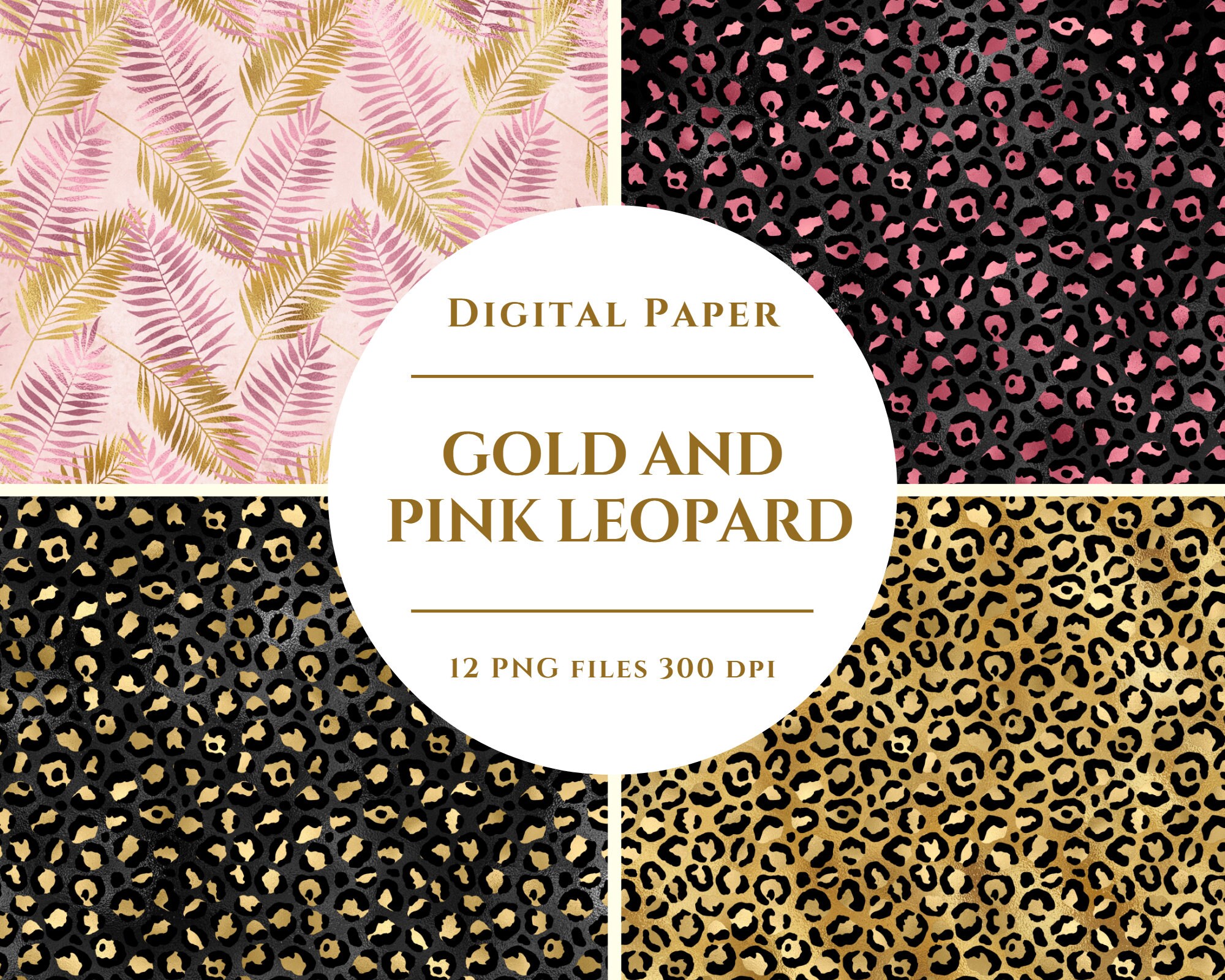 Gold and Pink Leopard Digital Paper, Scrapbook Paper Art Deco, Leopard ...