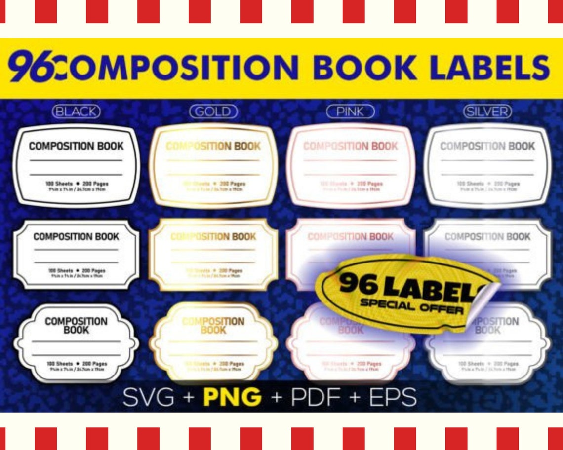 Composition Notebook Labels | 96 Labels | Journal Notebook | Cover ...