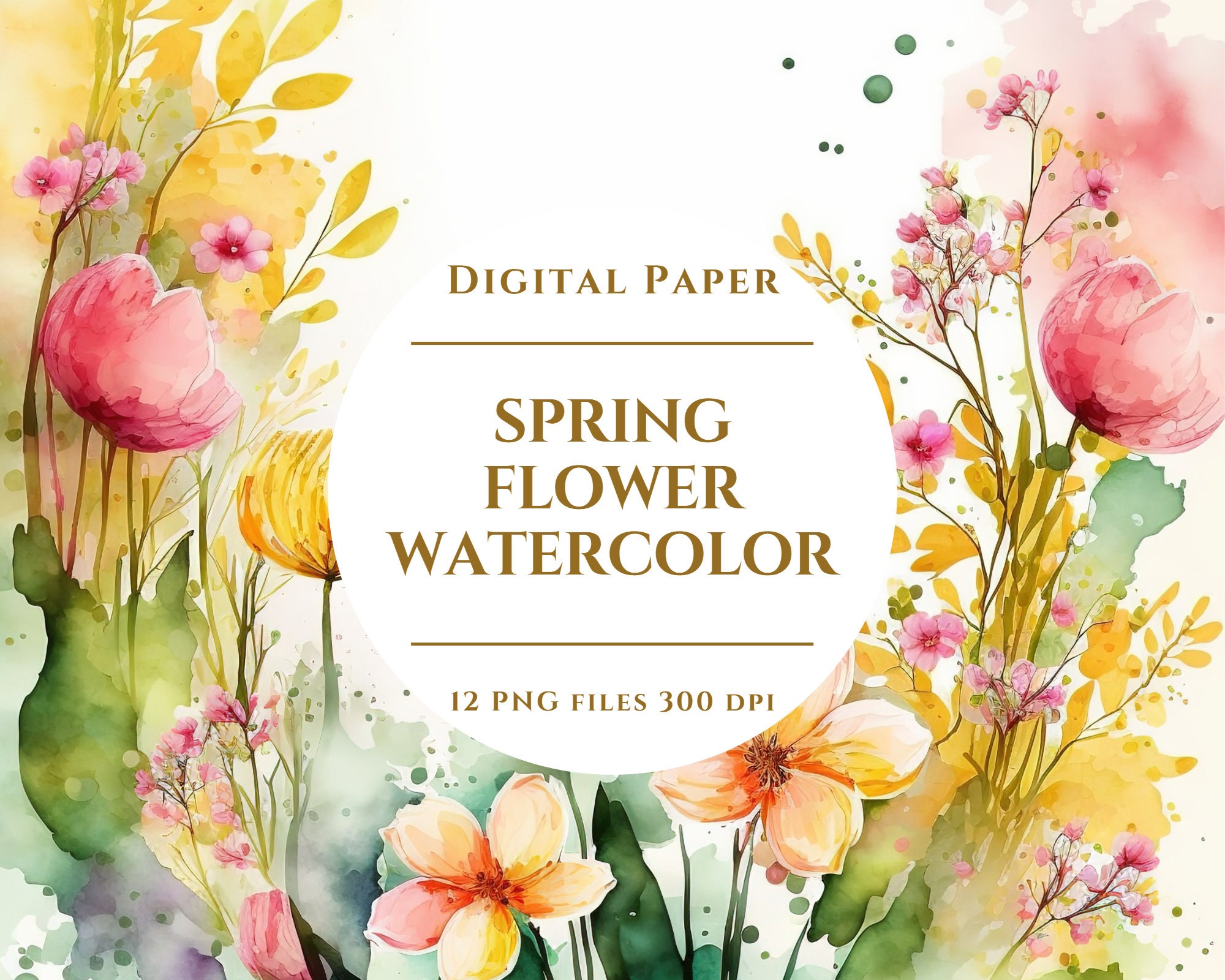 Spring Flower Watercolor Digital Paper, Watercolor Flower Backgrounds ...