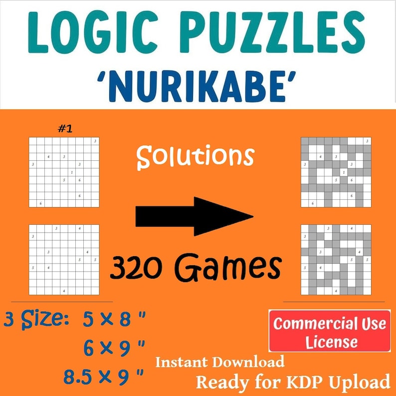 Logic Puzzles Nurikabe - 320 Puzzles With Solutions - Commercial Use ...