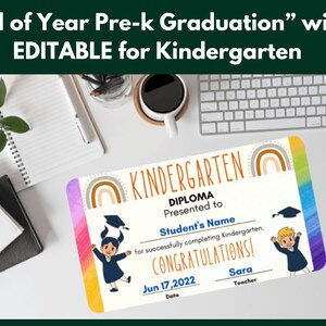 Kindergarten Grad | End of Year Pre-k Graduation | EDITABLE for ...