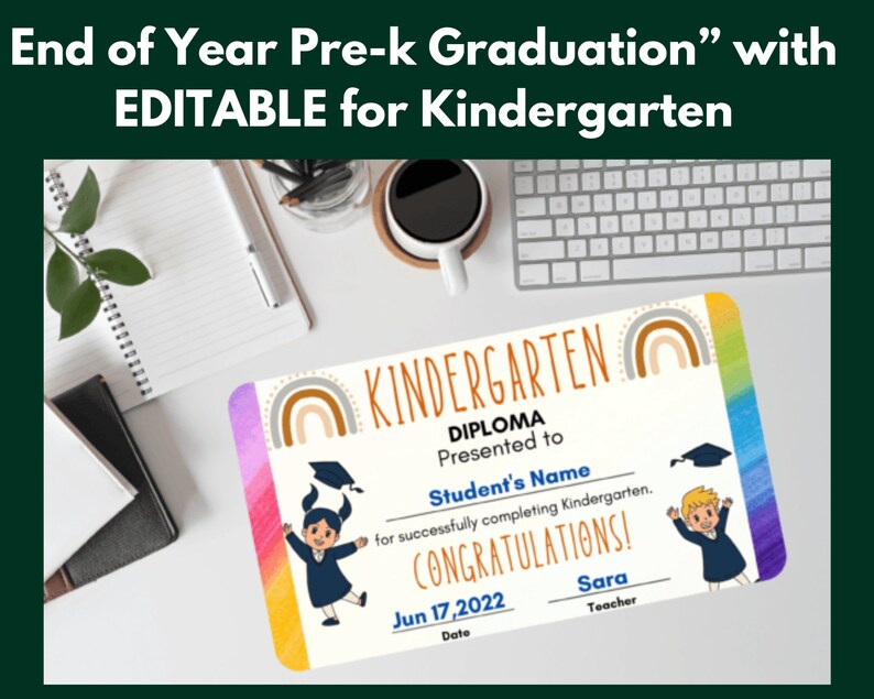Kindergarten Grad End of Year Pre-k Graduation EDITABLE for ...