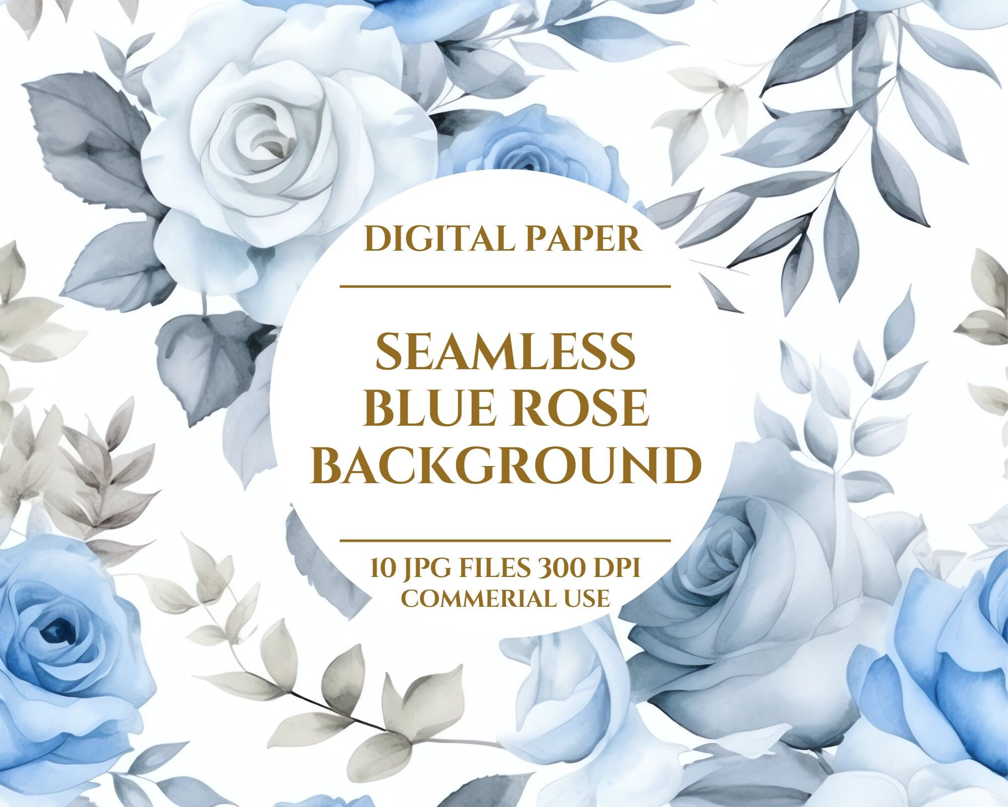 Seamless Blue Rose Background Digital Paper, Blooming Elegance Seamless ...
