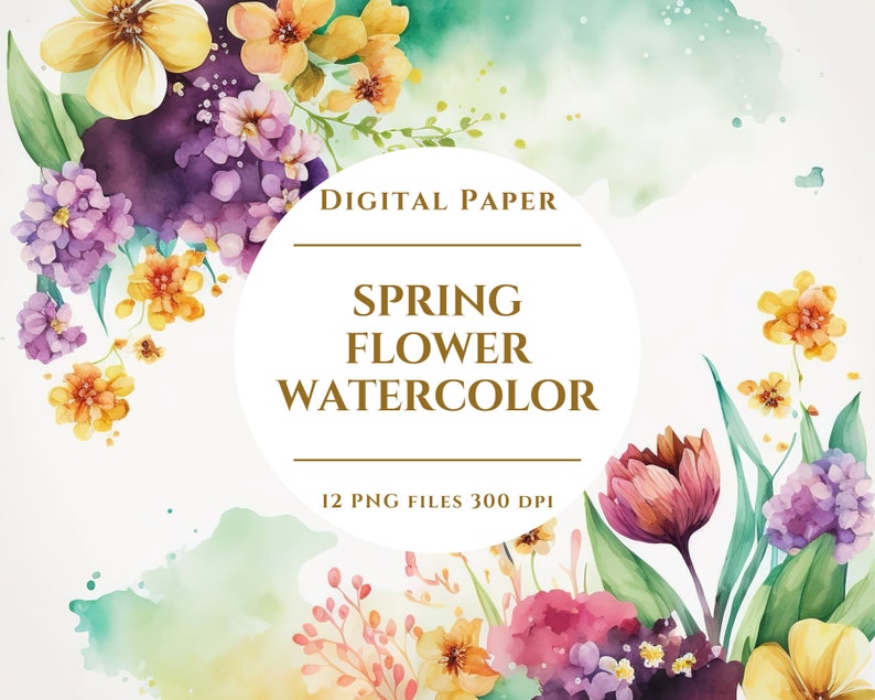 Spring Flower Watercolor Digital Paper, Watercolor Flower Backgrounds ...