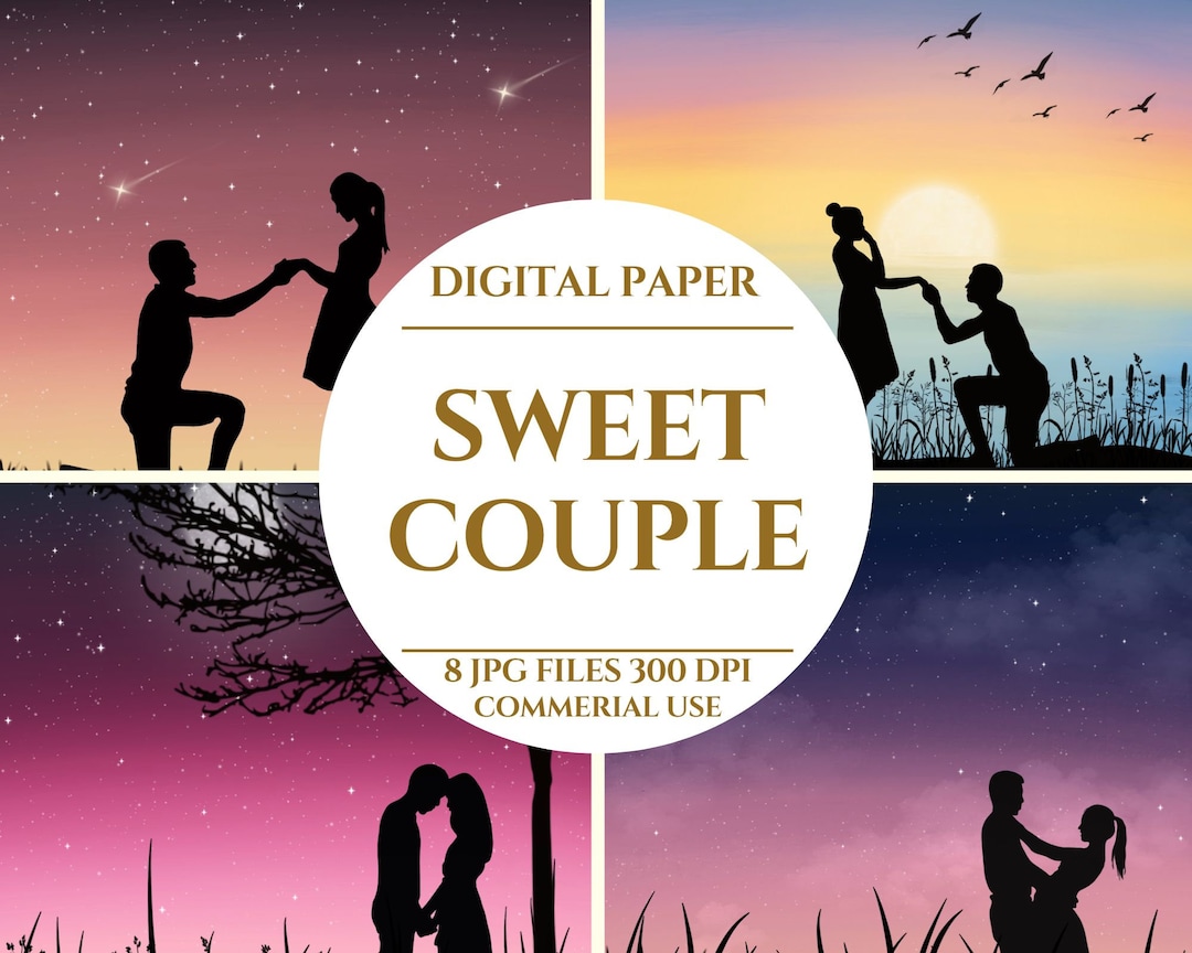 Sweet Couple Digital Paper, Romantic Hearts Couple Digital Paper ...