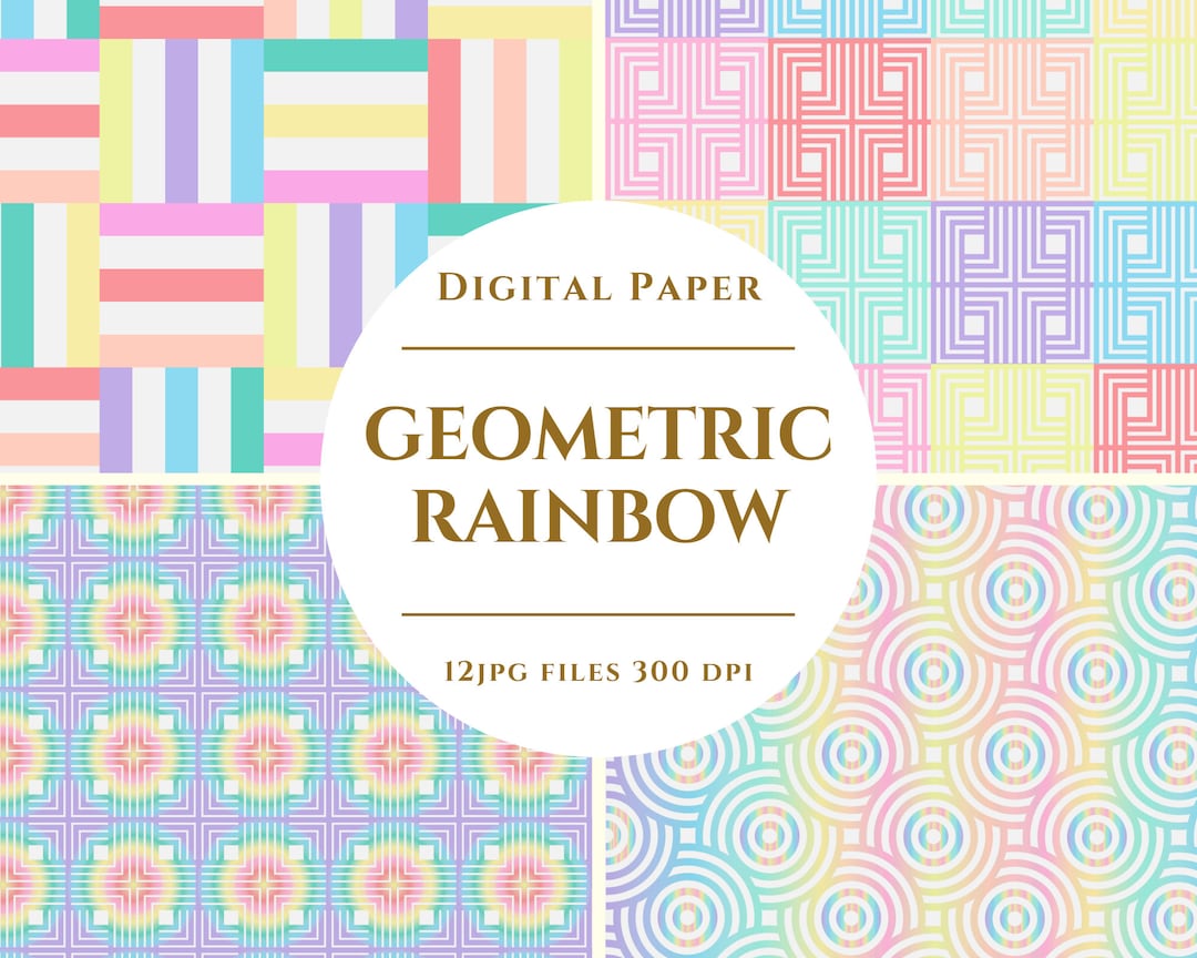 Geometric Rainbow Digital Paper, Rainbow Background Pattern Papers ...