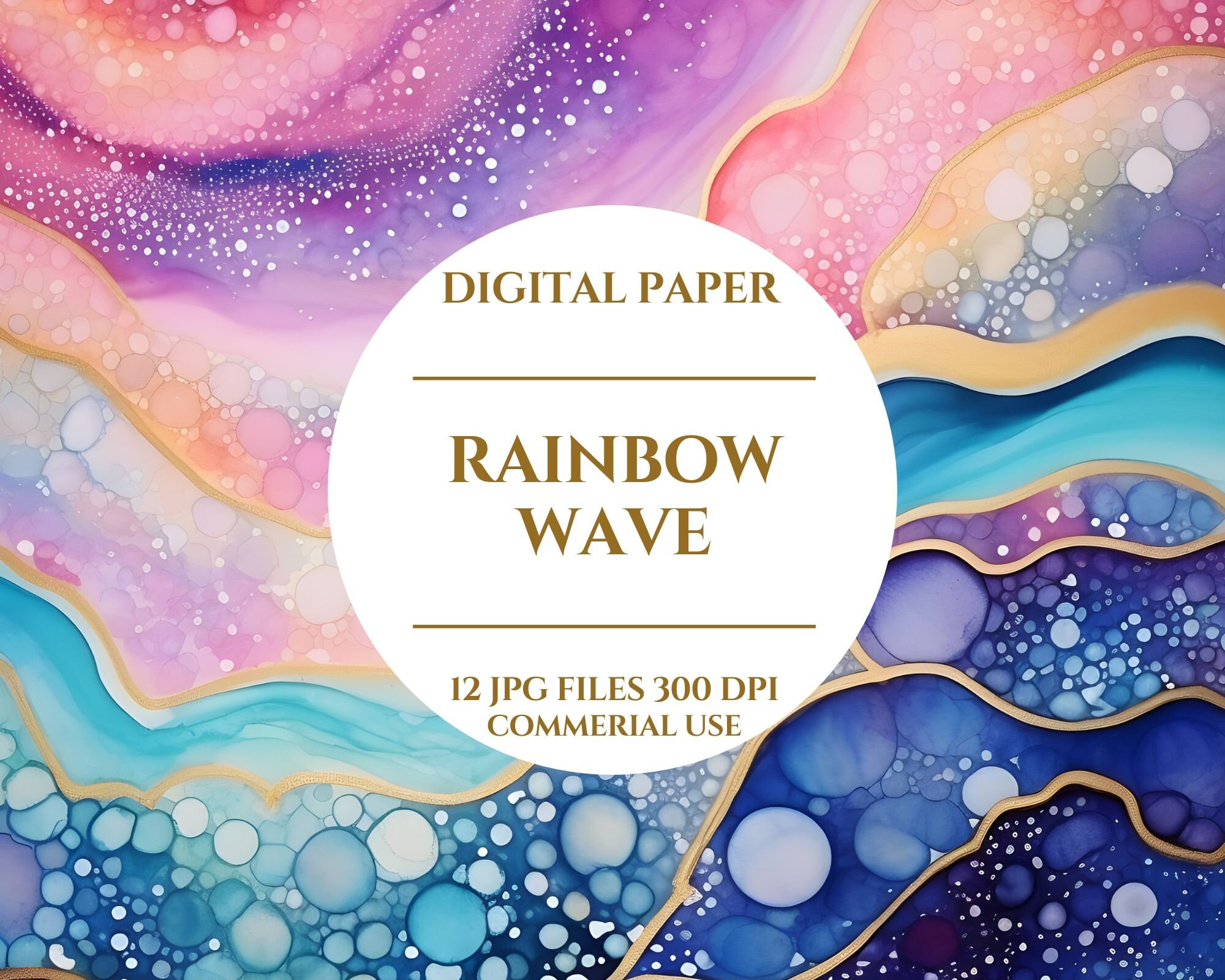 Rainbow Wave Digital Paper, Vibrant Waters Rainbow Wave Digital Paper ...