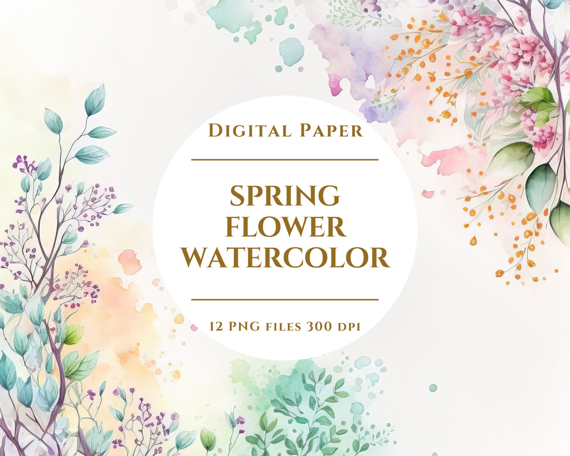Spring Flower Watercolor Digital Paper, Watercolor Flower Backgrounds ...