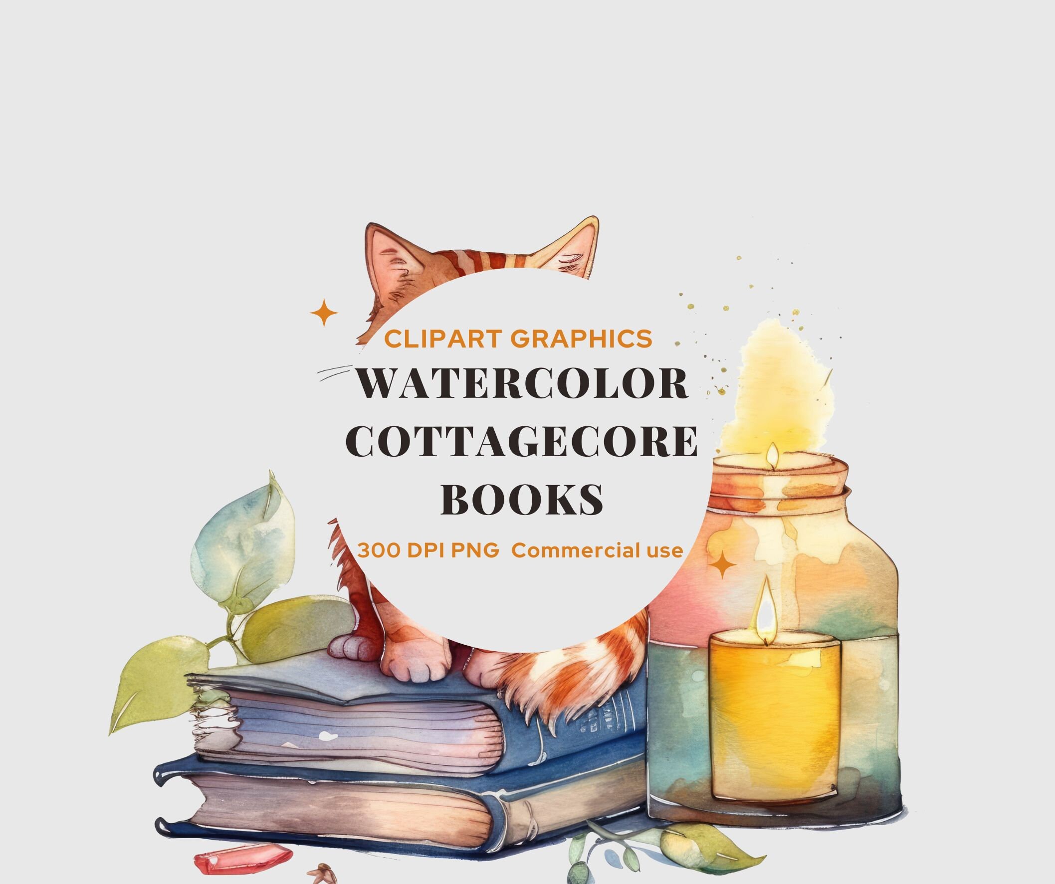 Watercolor Cottagecore Books Clipart, Cottagecore Book Lovers, Romantic ...