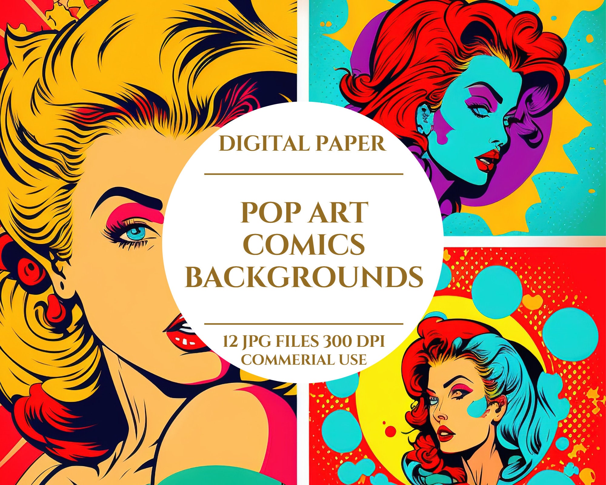 Pop Art Comics Backgrounds Digital Paper, Comic Book Theme Backgrounds ...
