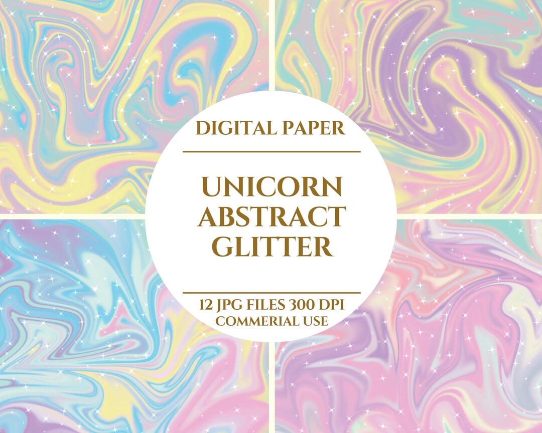Unicorn Abstract Glitter Digital Paper, Rainbow Fantasia Unicorn ...