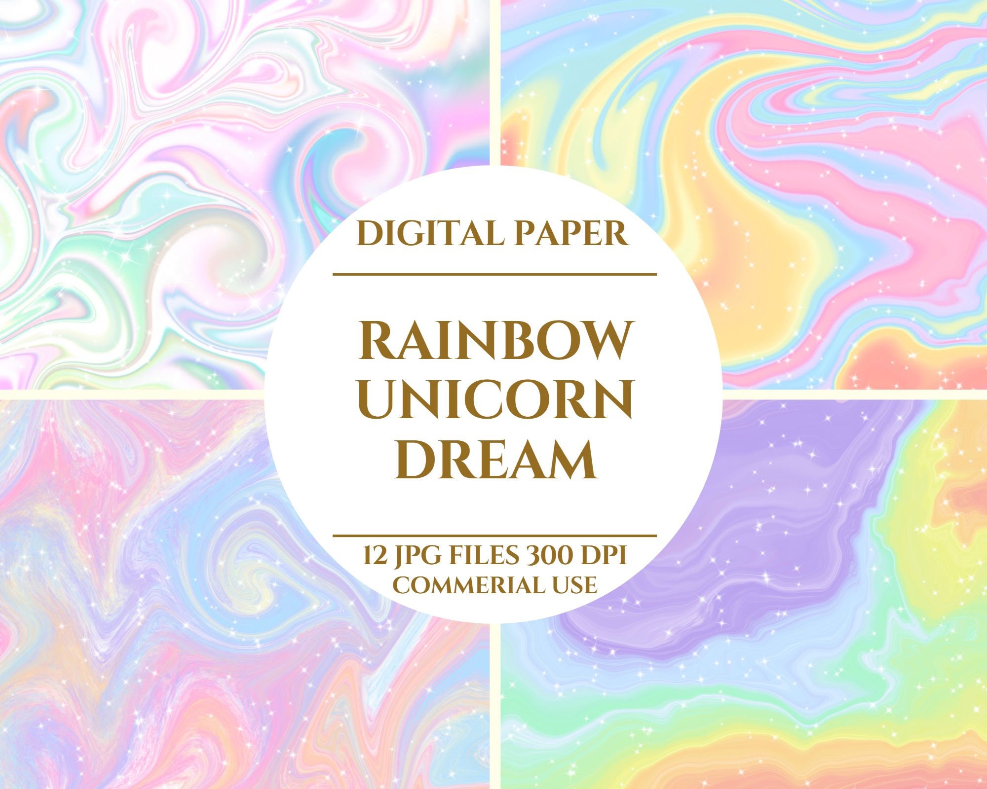 Rainbow Unicorn Dream Digital Paper, Rainbow Unicorn Fantasy, the Joy ...