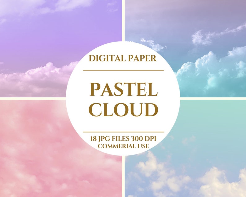 Pastel Cloud Digital Paper, Dreamy Pastel Clouds, Pastel Cloudscape, Pastel Cloud Horizons ...