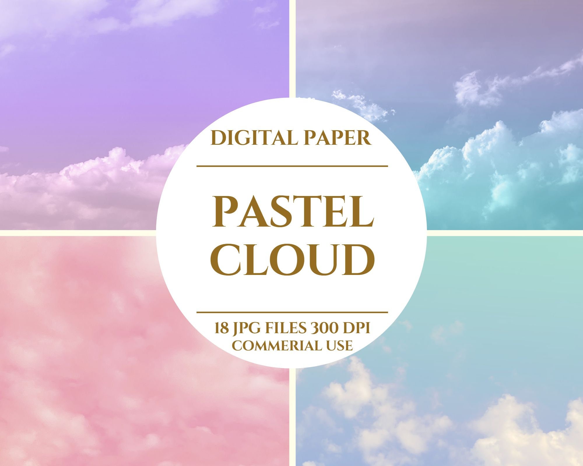 Pastel Cloud Digital Paper, Dreamy Pastel Clouds, Pastel Cloudscape ...