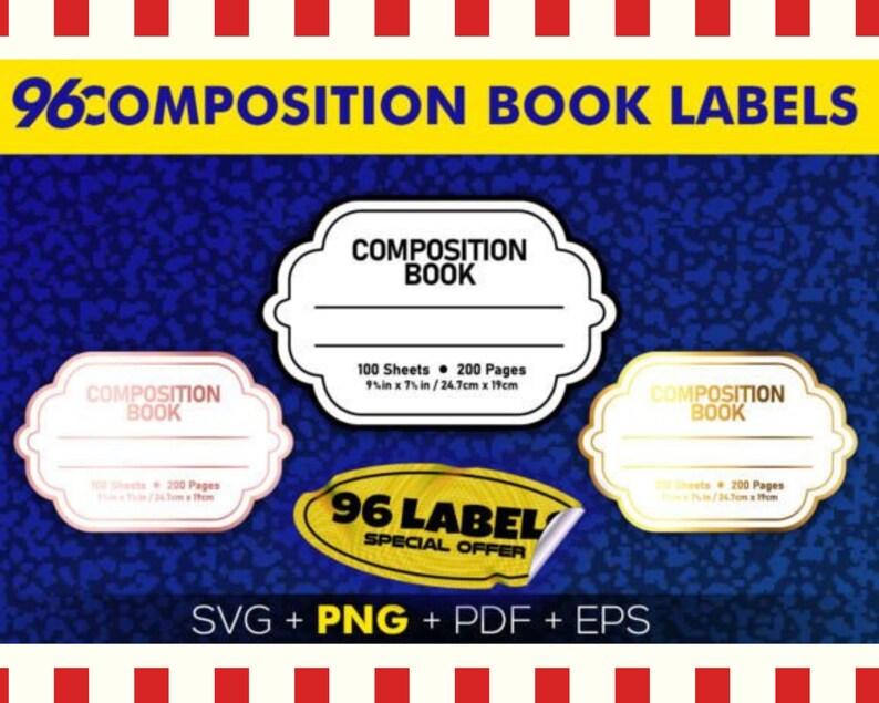 Composition Notebook Labels | 96 Labels | Journal Notebook | Cover ...