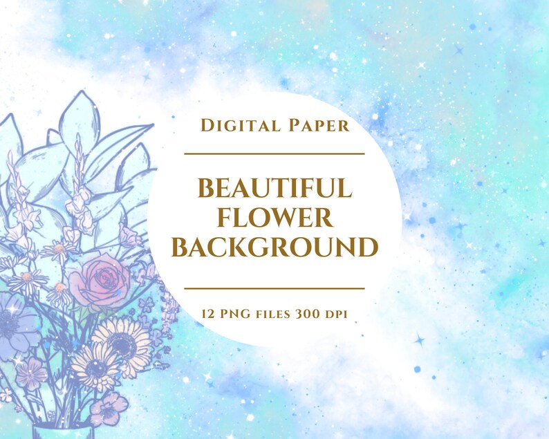 Beautiful Flower Background Digital Paper, Watercolor Flower ...