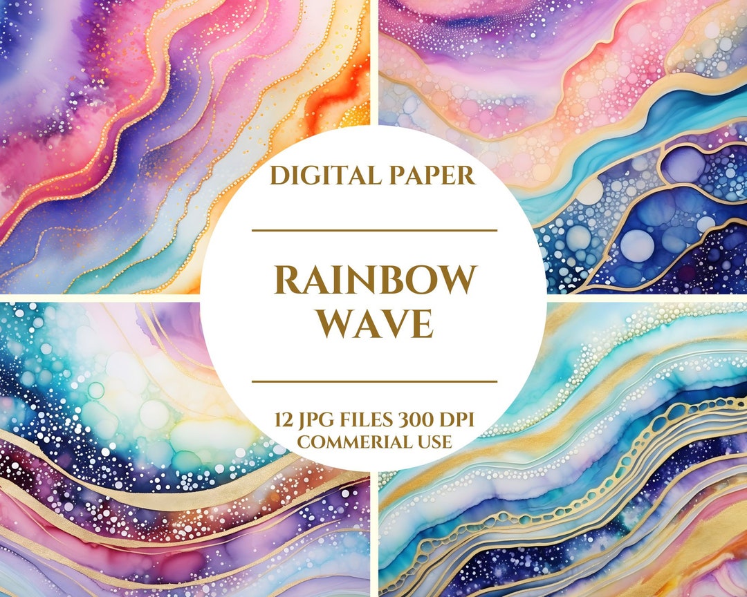 Rainbow Wave Digital Paper, Vibrant Waters Rainbow Wave Digital Paper ...