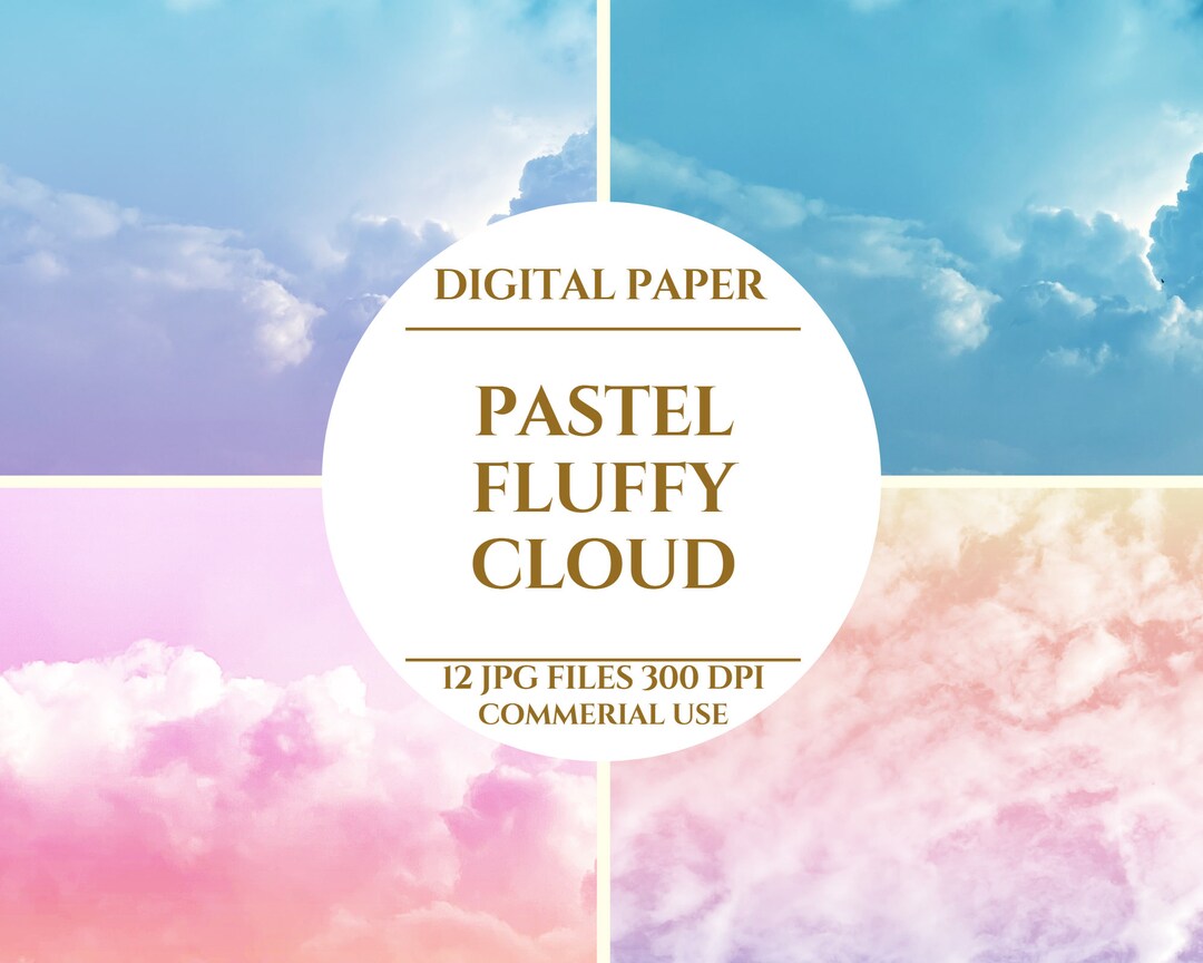 Pastel Fluffy Cloud Digital Paper, Blue Summer Skies, Cloud Background ...