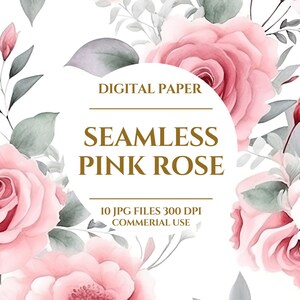 Seamless Pink Rose Digital Paper, Blooming Elegance Seamless Pink Rose ...