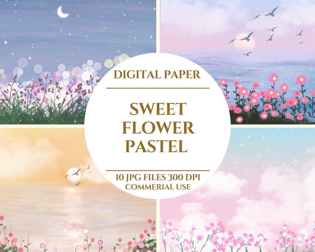 Sweet Flower Pastel Digital Paper, Pastel Blooms Sweet Flower, Sweet ...