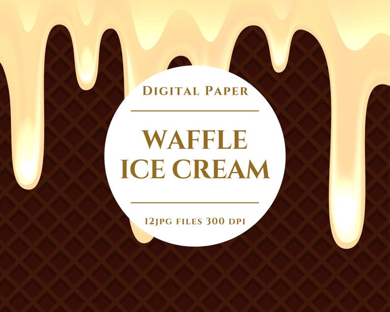 Waffle Ice Cream Digital Paper, Dripping Chocolate and Strawberry Ice ...