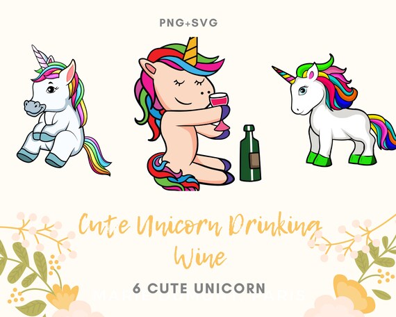 Cute Unicorn Drinking Wine Clipart Unicorns Download Instant - Etsy