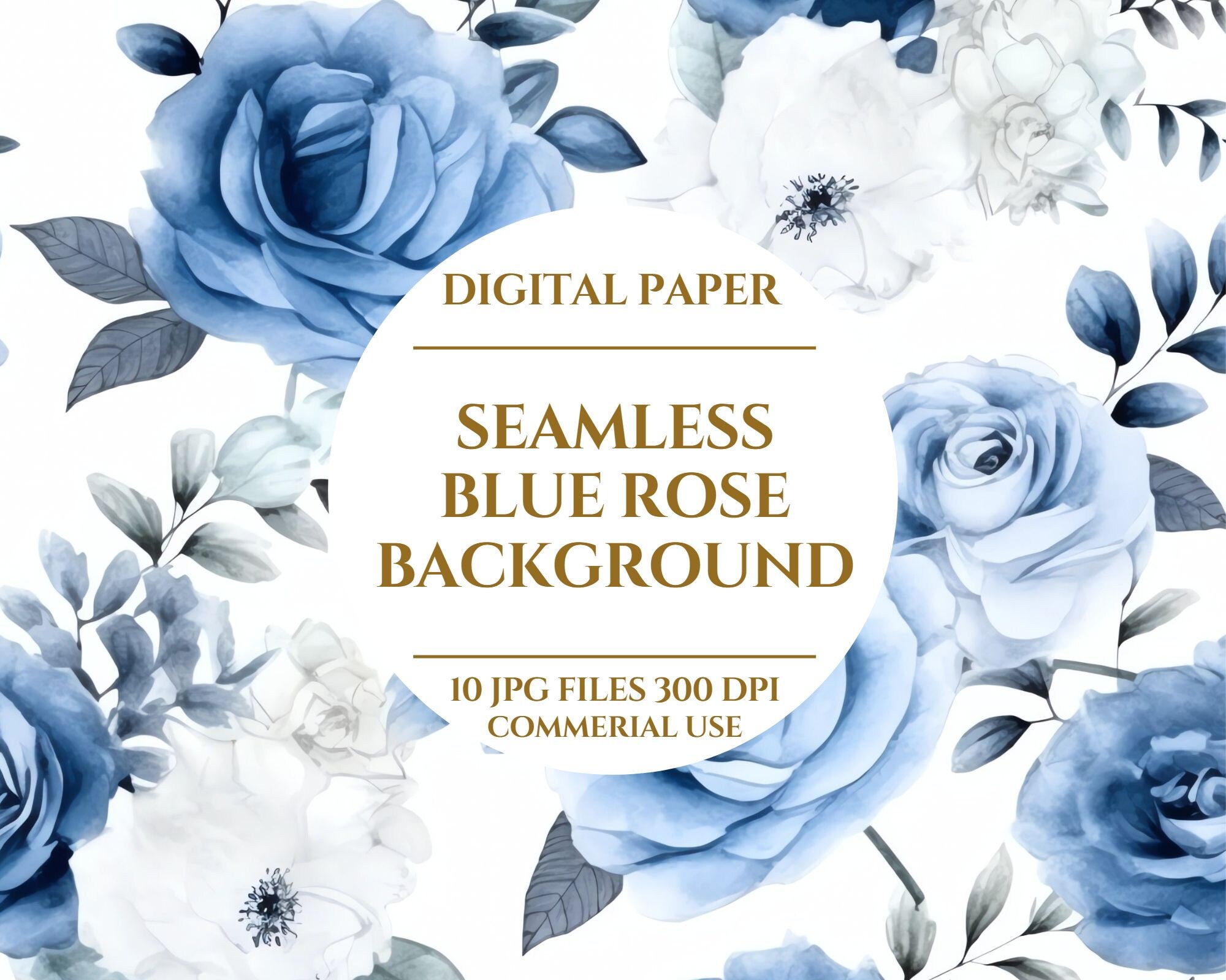 Seamless Blue Rose Background Digital Paper, Blooming Elegance Seamless ...