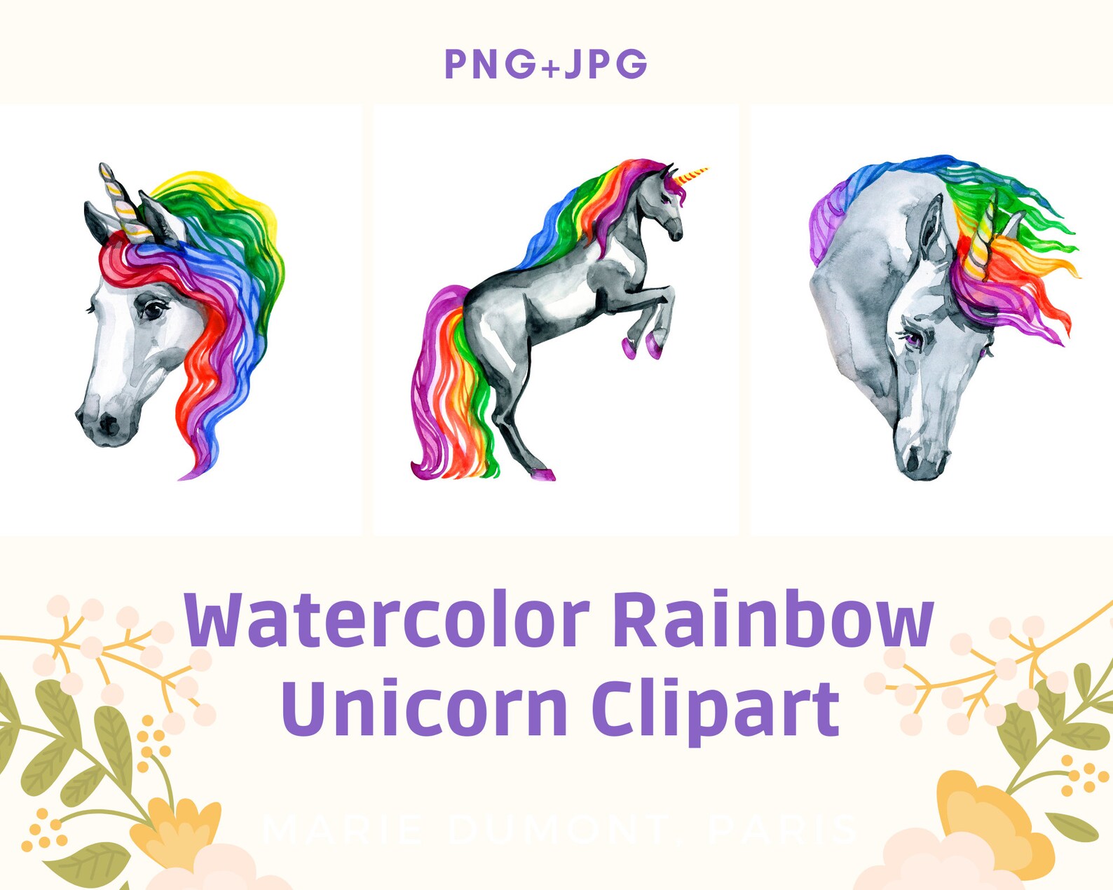 Watercolor Rainbow Unicorn Clipart Unicorns Download Instant - Etsy