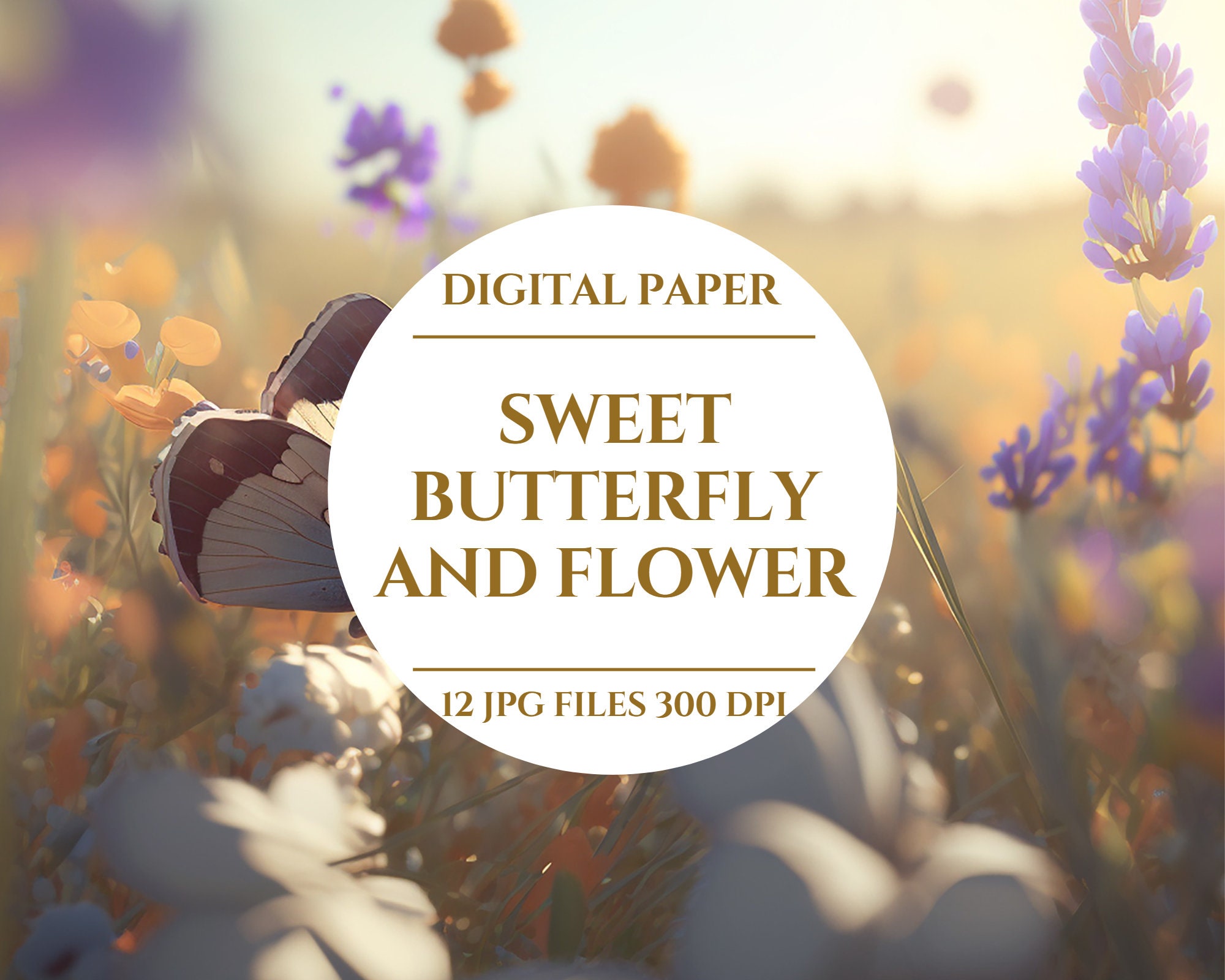 Sweet Butterfly and Flower Digital Paper, Spring Paper, Flower Clip Art ...
