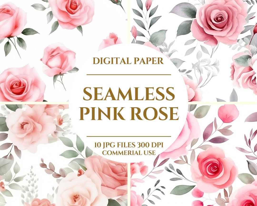 Seamless Pink Rose Digital Paper, Blooming Elegance Seamless Pink Rose ...