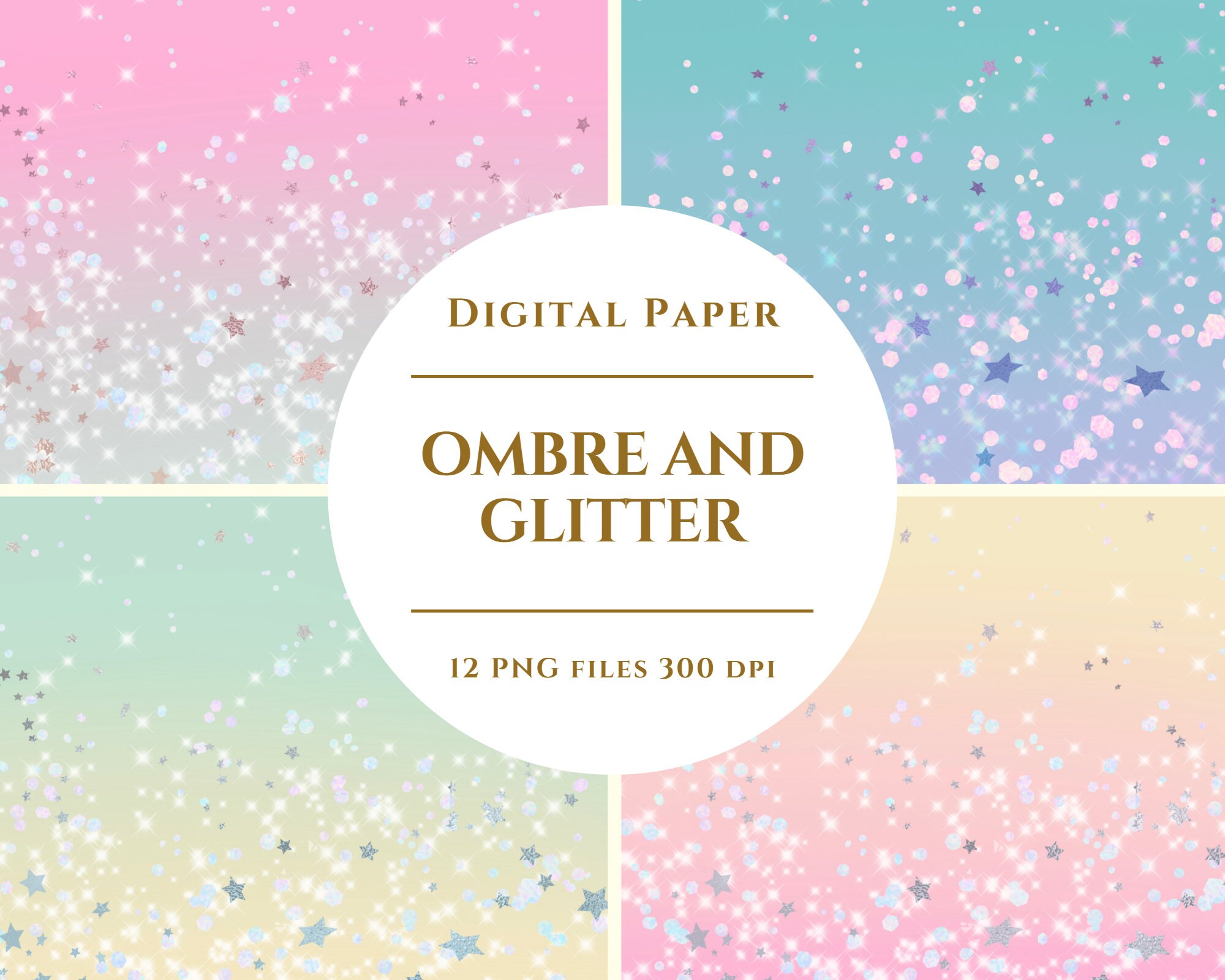 Ombre and Glitter Digital Paper, Glitter Backgrounds, Glitter Clipart ...