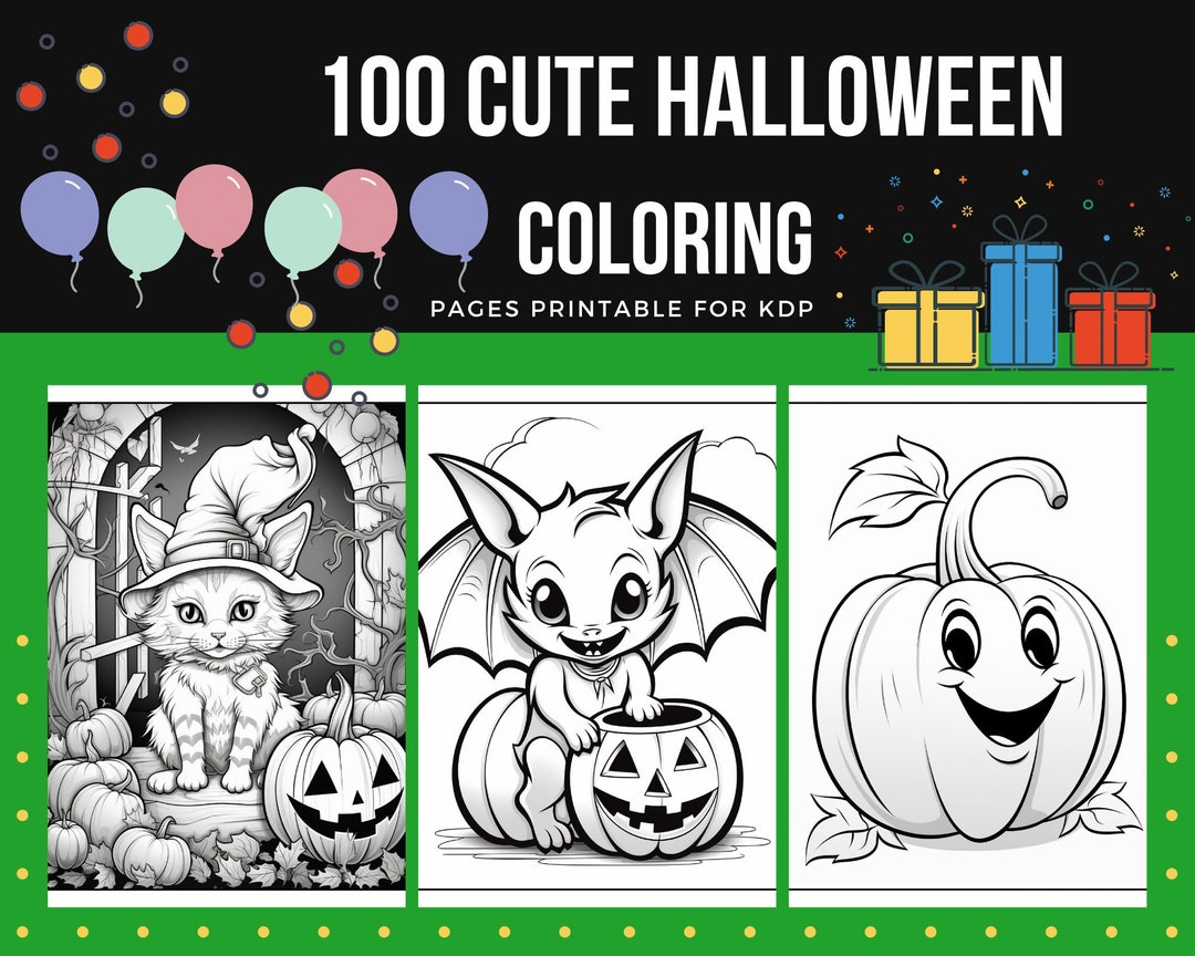 100 Cute Halloween Coloring Pages Printable for Kids | PDF Jpg Png File ...