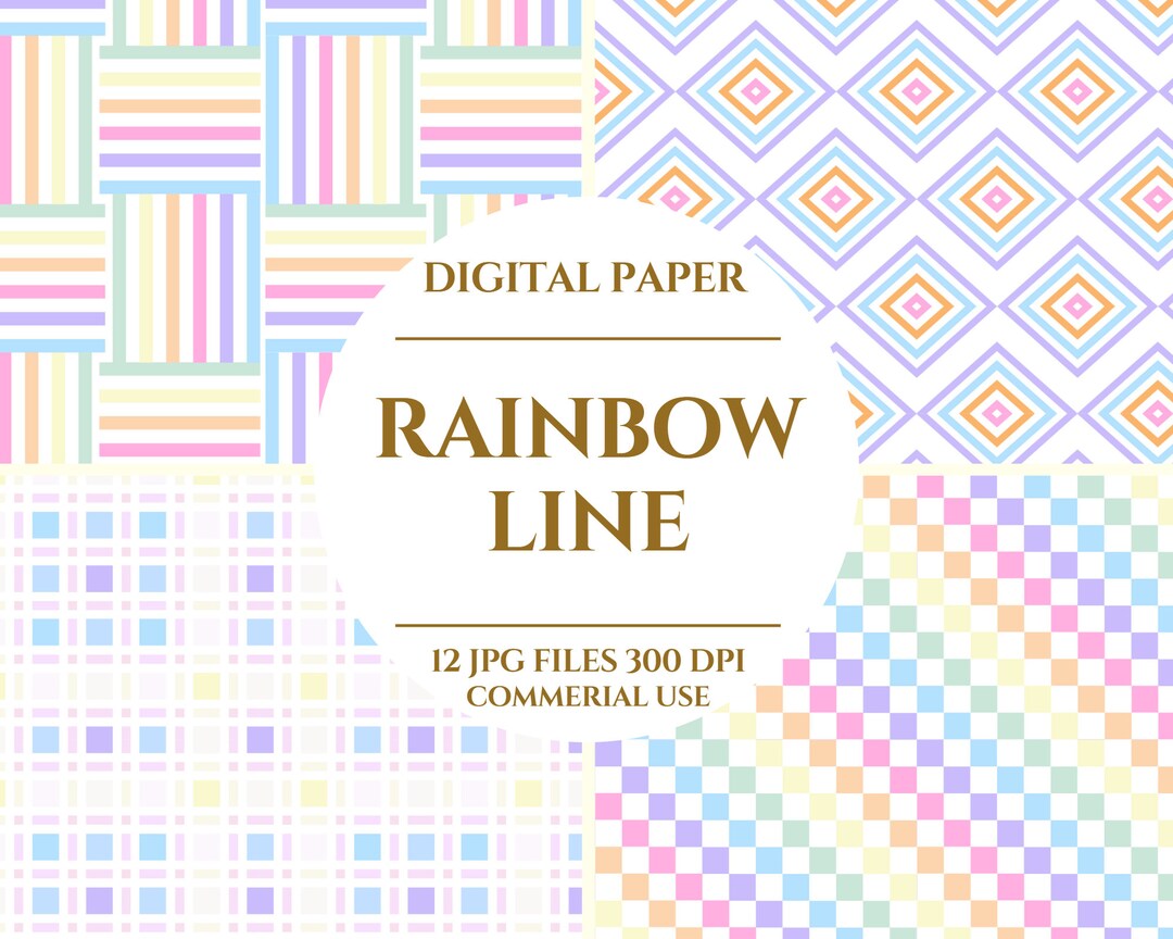 Rainbow Line Digital Paper, Rainbow Clipart, Digital Rainbow ...