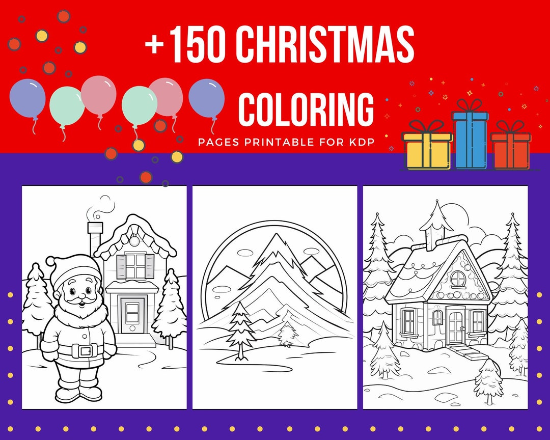 150 Christmas Coloring Pages Printable for Kids PDF PNG File Instant ...