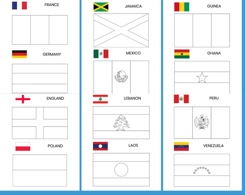 Flags Coloring Pages Printable for Kids | PDF File US Letter | Instant ...