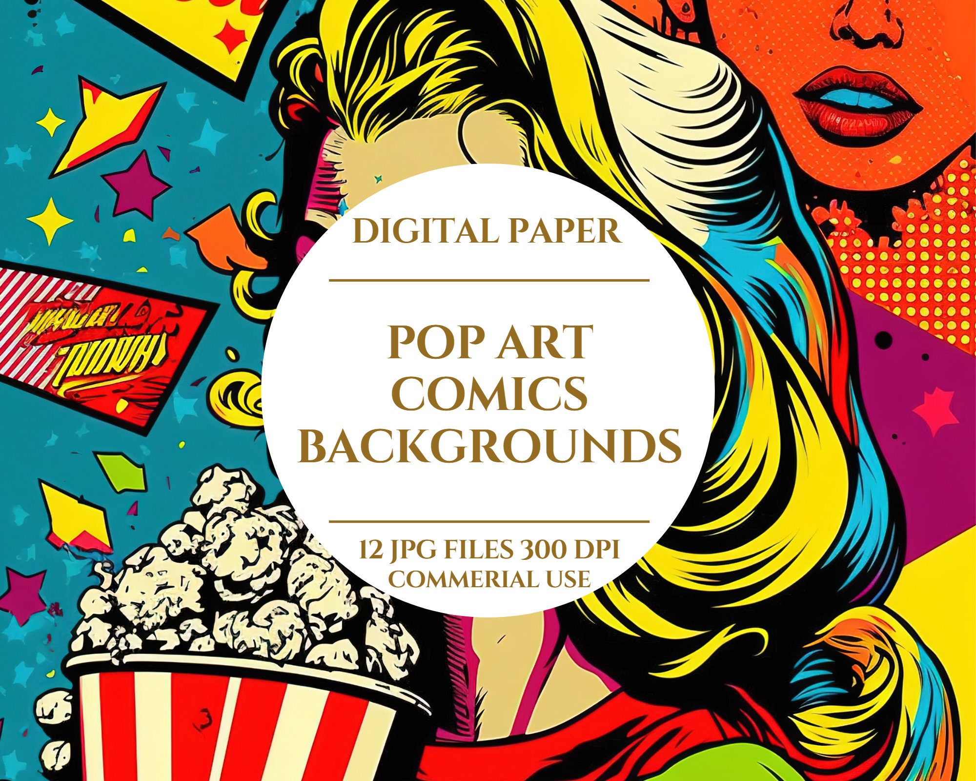 Pop Art Comics Backgrounds Digital Paper, Comic Book Theme Backgrounds ...